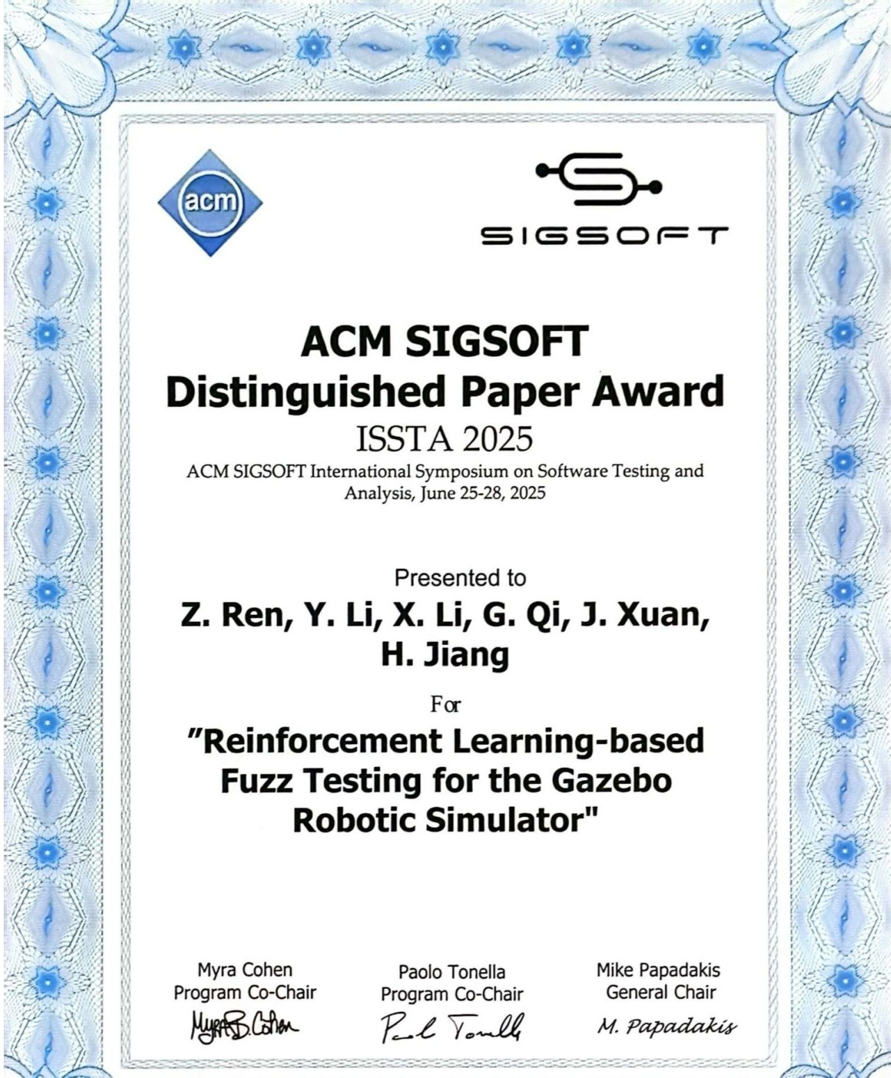 学院研究成果喜获国际顶级会议ISSTA 2025杰出论文奖-大连理工大学软件学院
